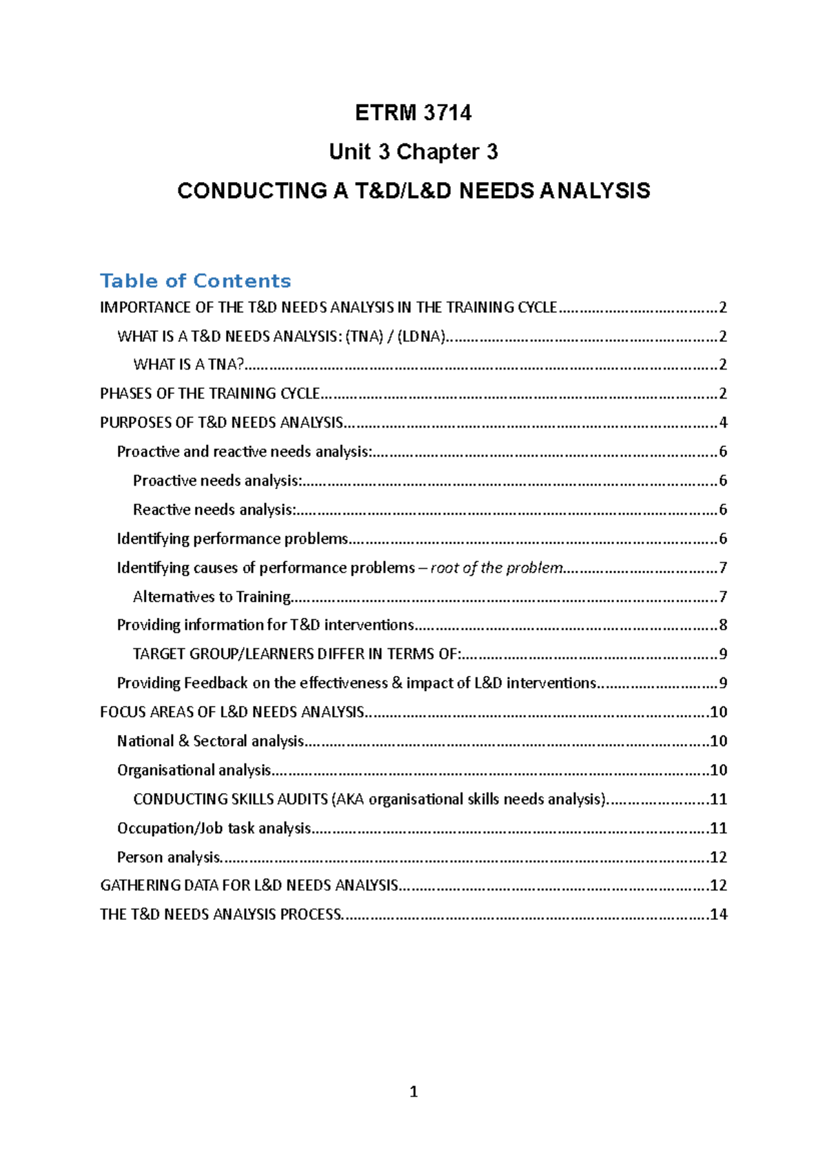 Chapt 3 - Conducting a T&D/L&D Needs Analysis - CONDUCTING A T&D/L&D ...