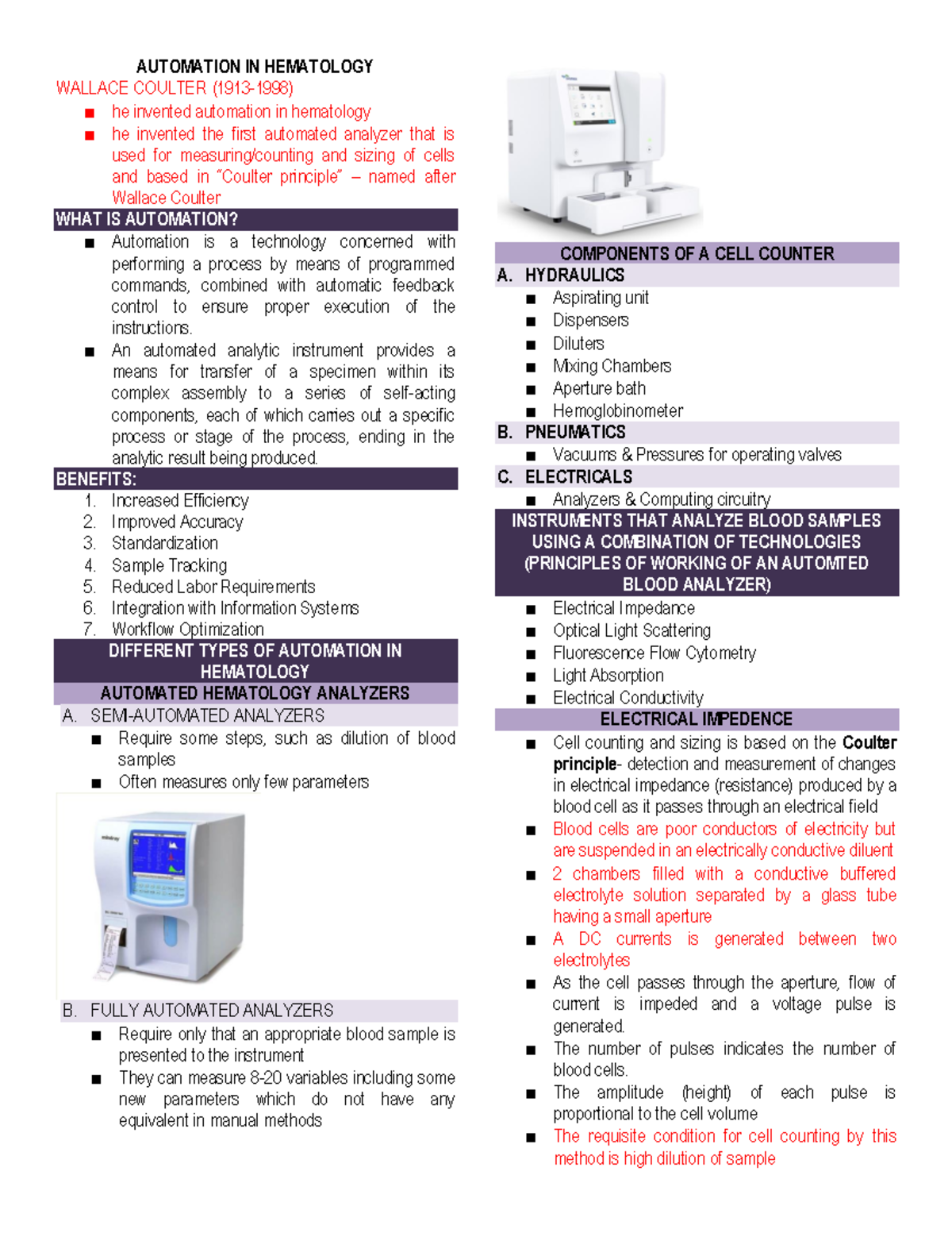 Automation in Hematology: Advances, Benefits, and Future Trends - Studocu