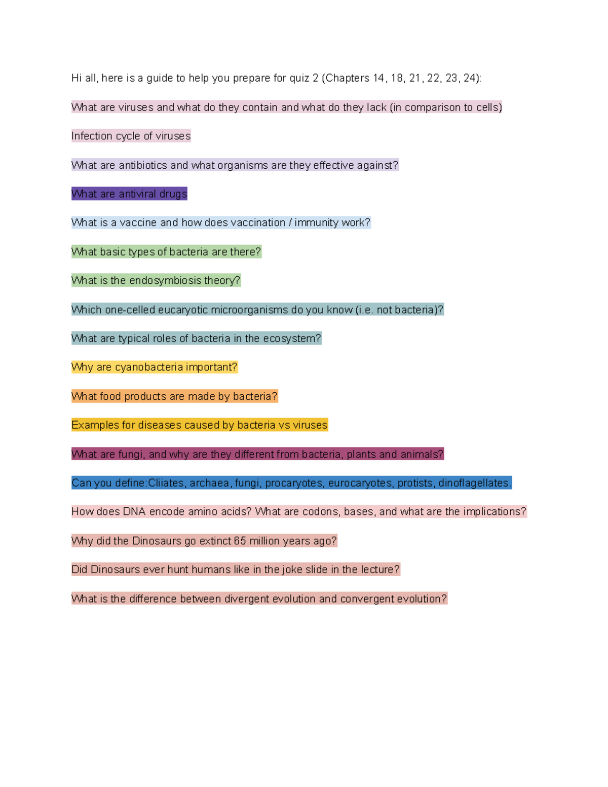 Bio 101 Quiz 2 Study Notes Viruses Bacteria Fungi Overview Studocu