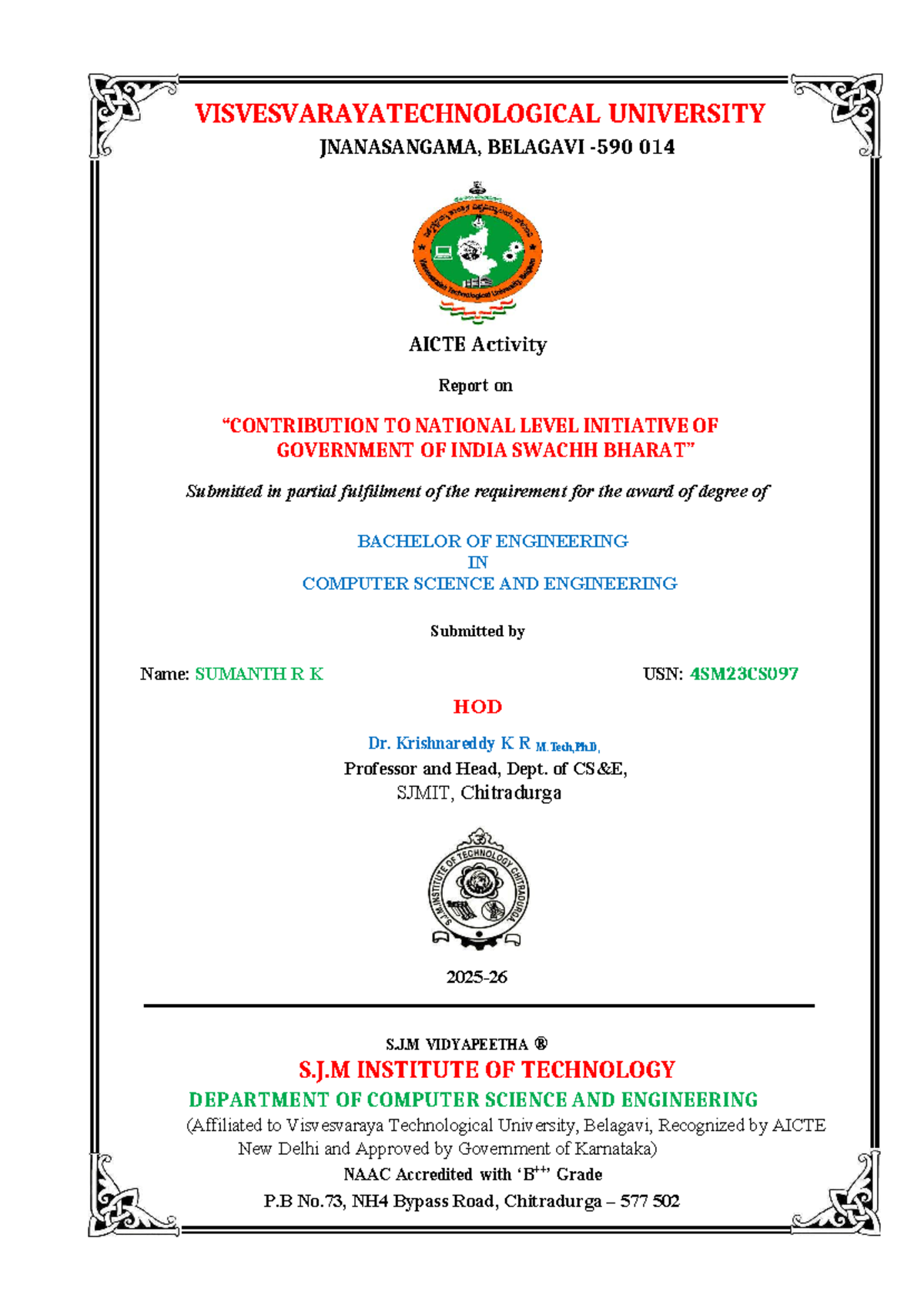 AICTE Activity Report: Swachh Bharat Initiative - BE CSE 5th Sem - Studocu
