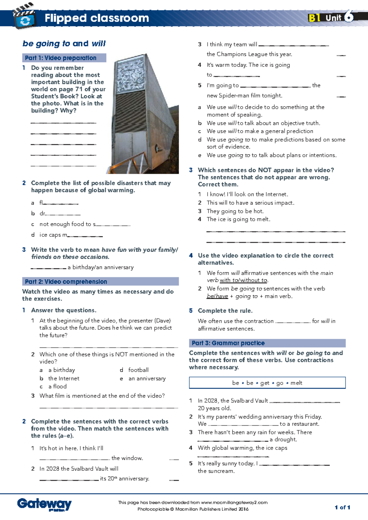B1 UNIT 6 Flipped Classroom Video Worksheet: Future Tenses Practice ...