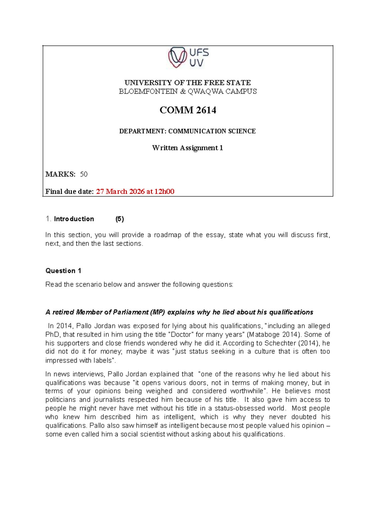 COMM 2614 Written Assignment 1: Identity and Self-Perception Analysis ...