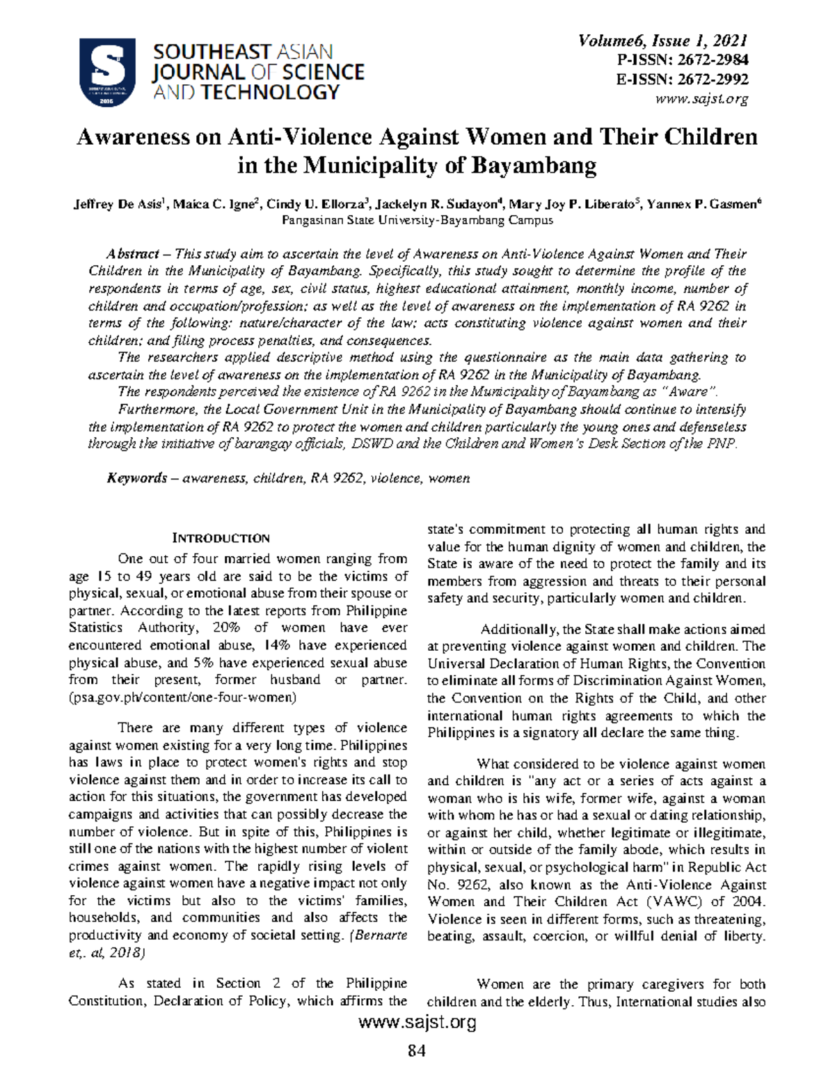 Awareness on RA 9262: Violence Against Women & Children in Bayambang ...