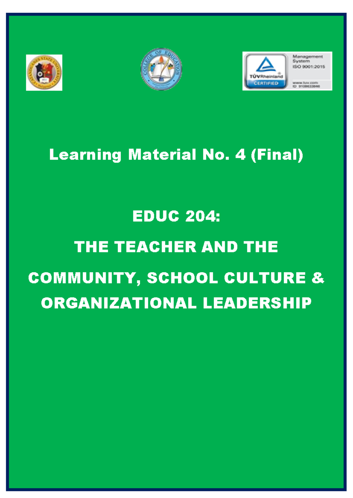 EDUC 204: Final Learning Material No. 4 - Teacher & Community Dynamics ...