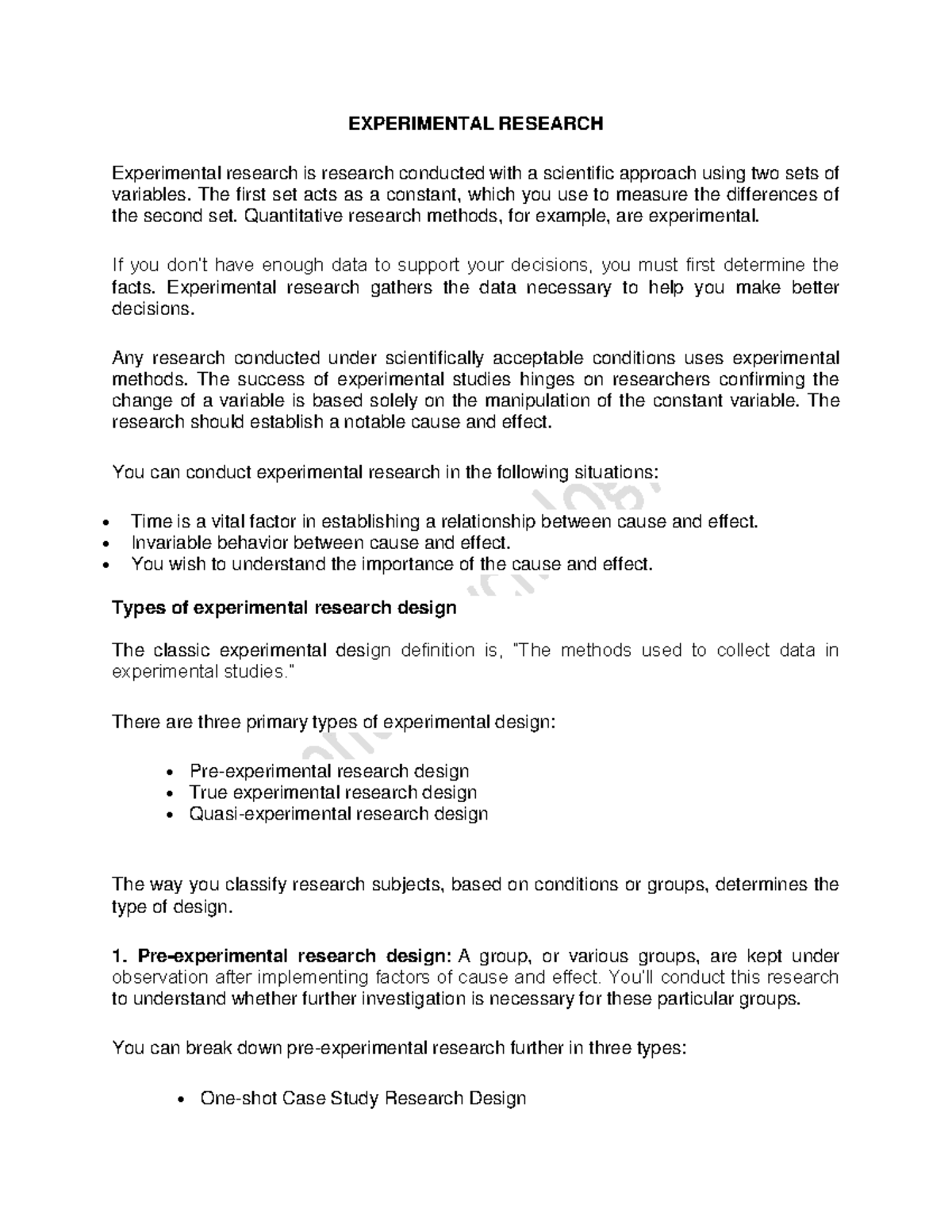 Experimental- Research - EXPERIMENTAL RESEARCH Experimental research is ...