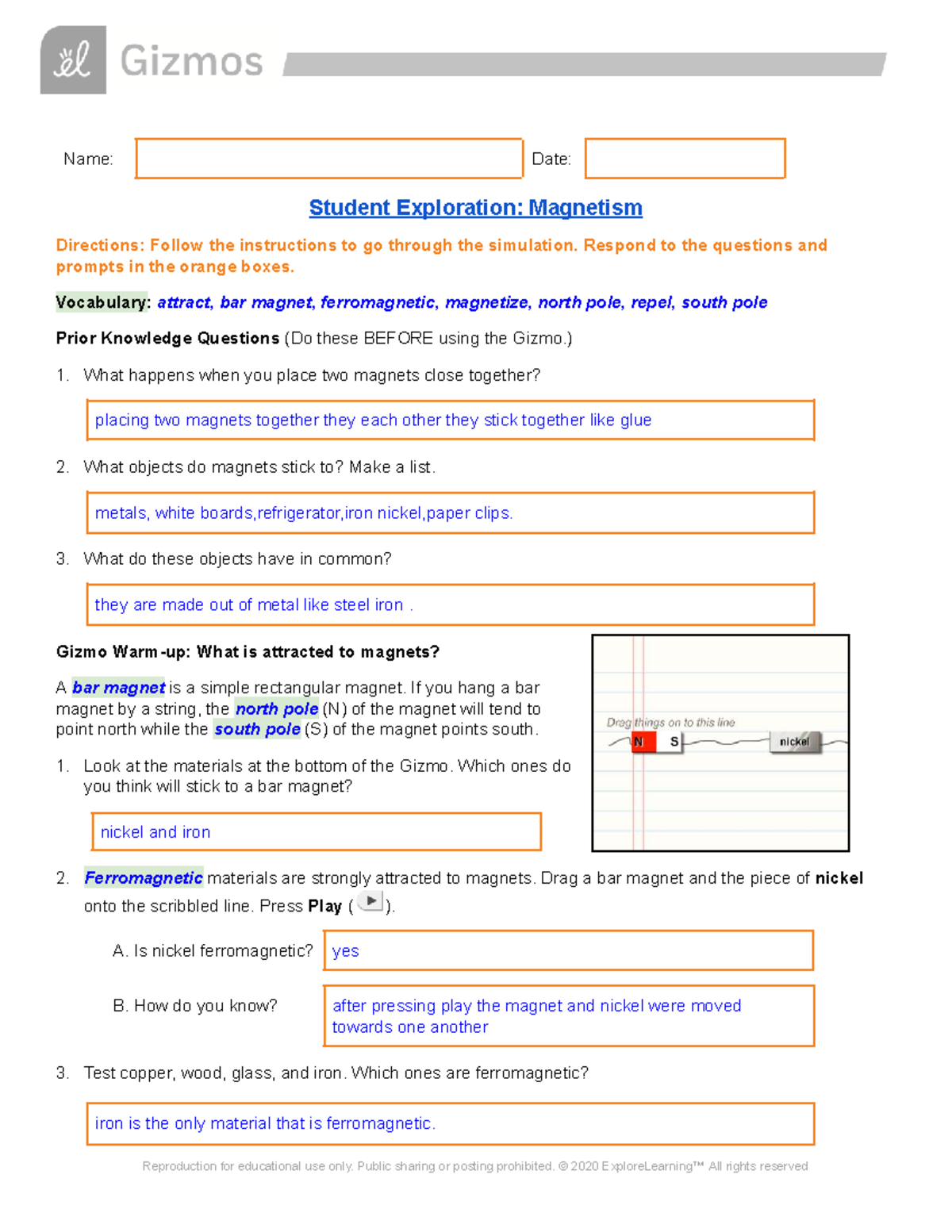 Copy of 07 Magnetism SE - Student Exploration Activity Guide - Studocu