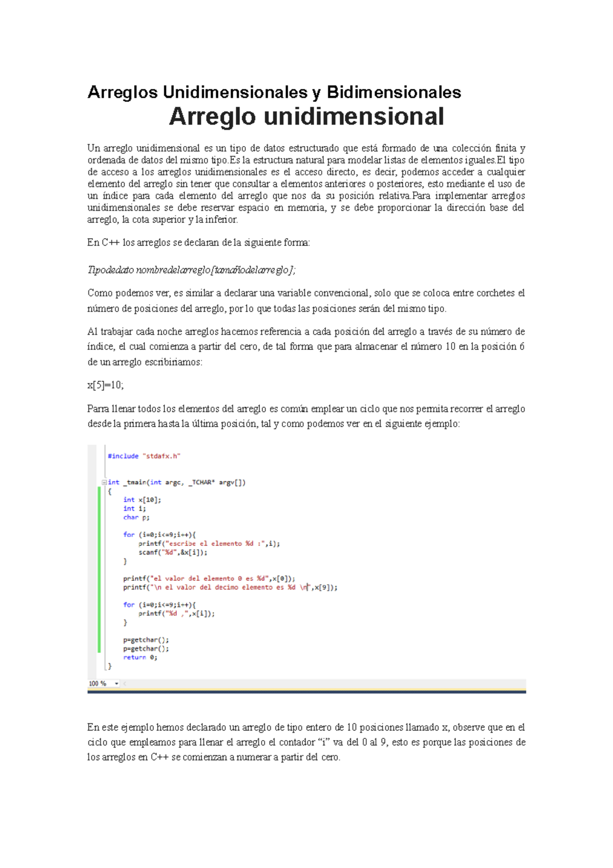 Arreglos Unidimensionales y Bidimensionales en C++: Guía Completa - Studocu