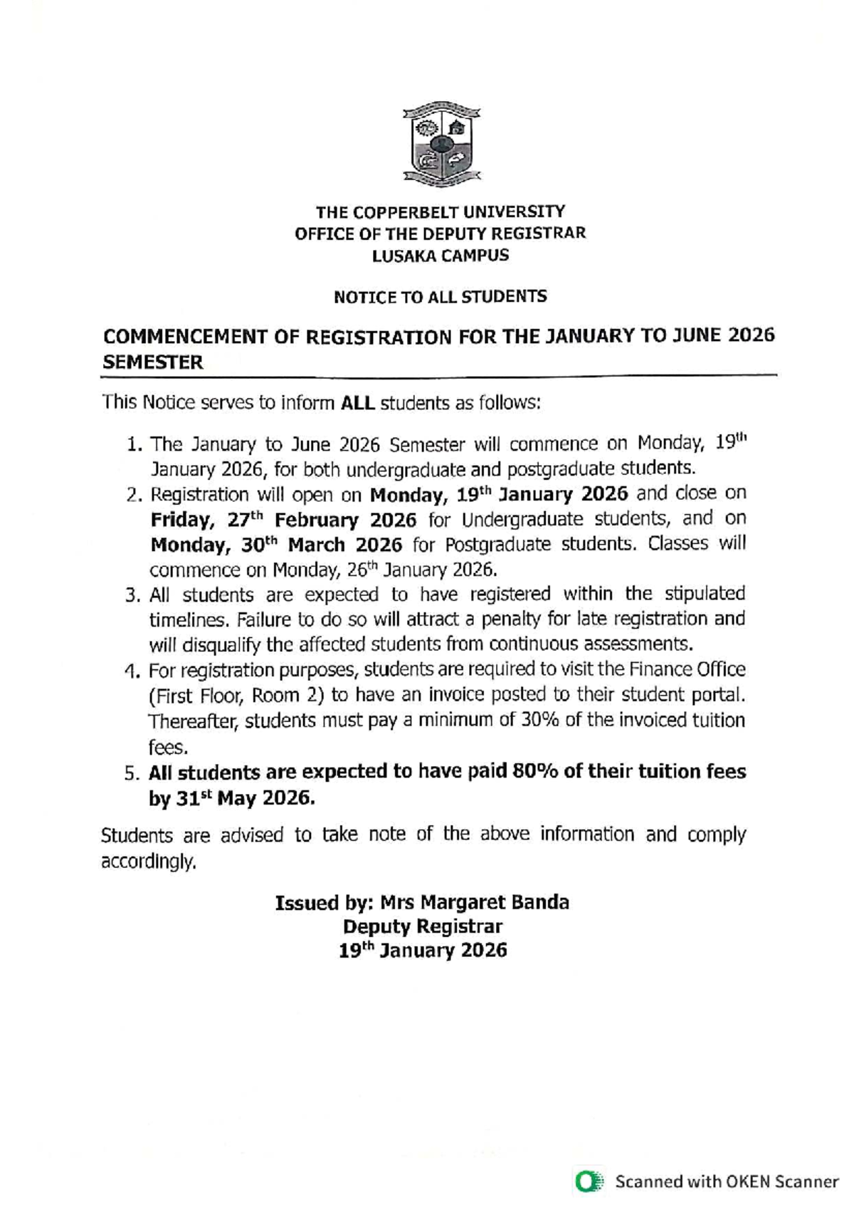 CU Notice: Registration for Jan-June 2026 Semester - Studocu