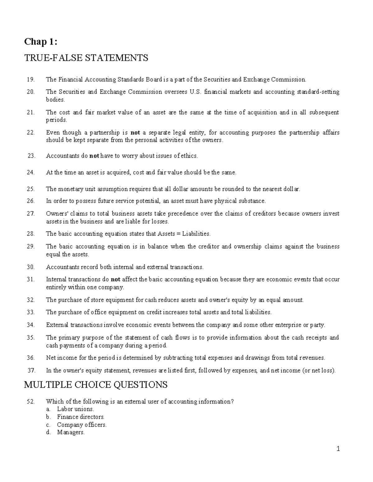 Chapter 1-4 MCQ: Key Concepts in Financial Accounting - Studocu
