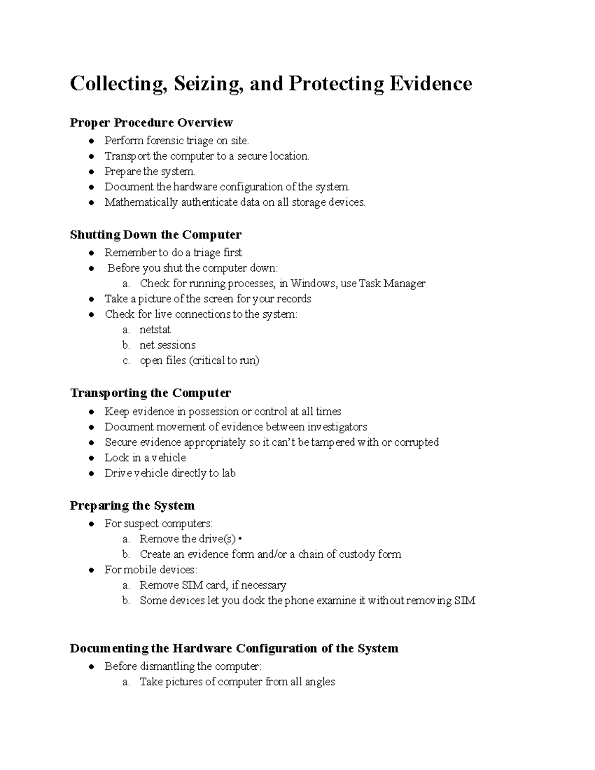 Chapter 4: Evidence Collection and Preservation in Digital Forensics - Studocu