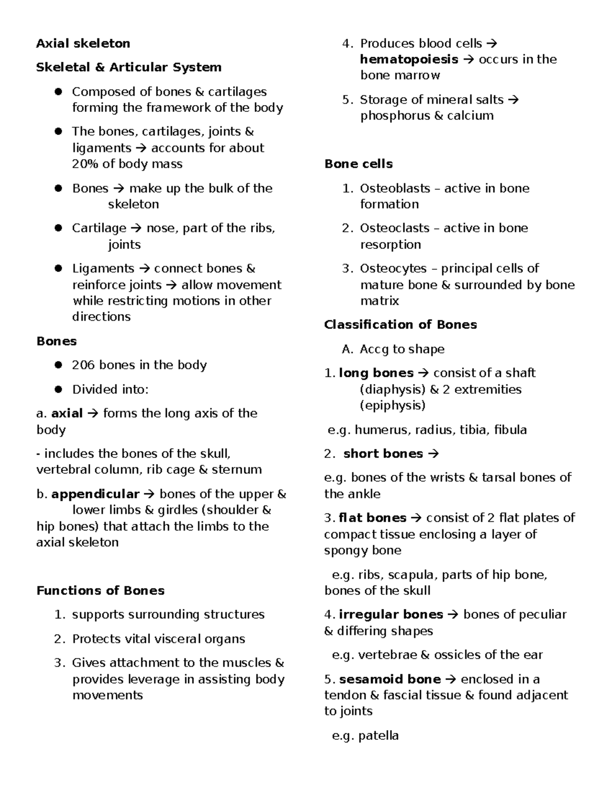 Axial Skeleton Overview: Structure, Functions, and Classification - Studocu