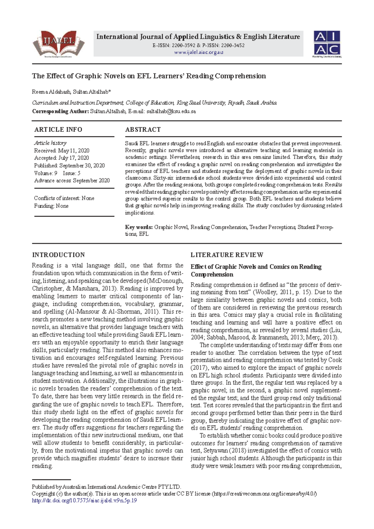 The Impact of Graphic Novels on EFL Reading Comprehension (IJALEL ...