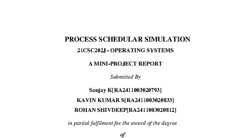 Memory Management Simulator Report 21CSC202J - Operating Systems - Studocu
