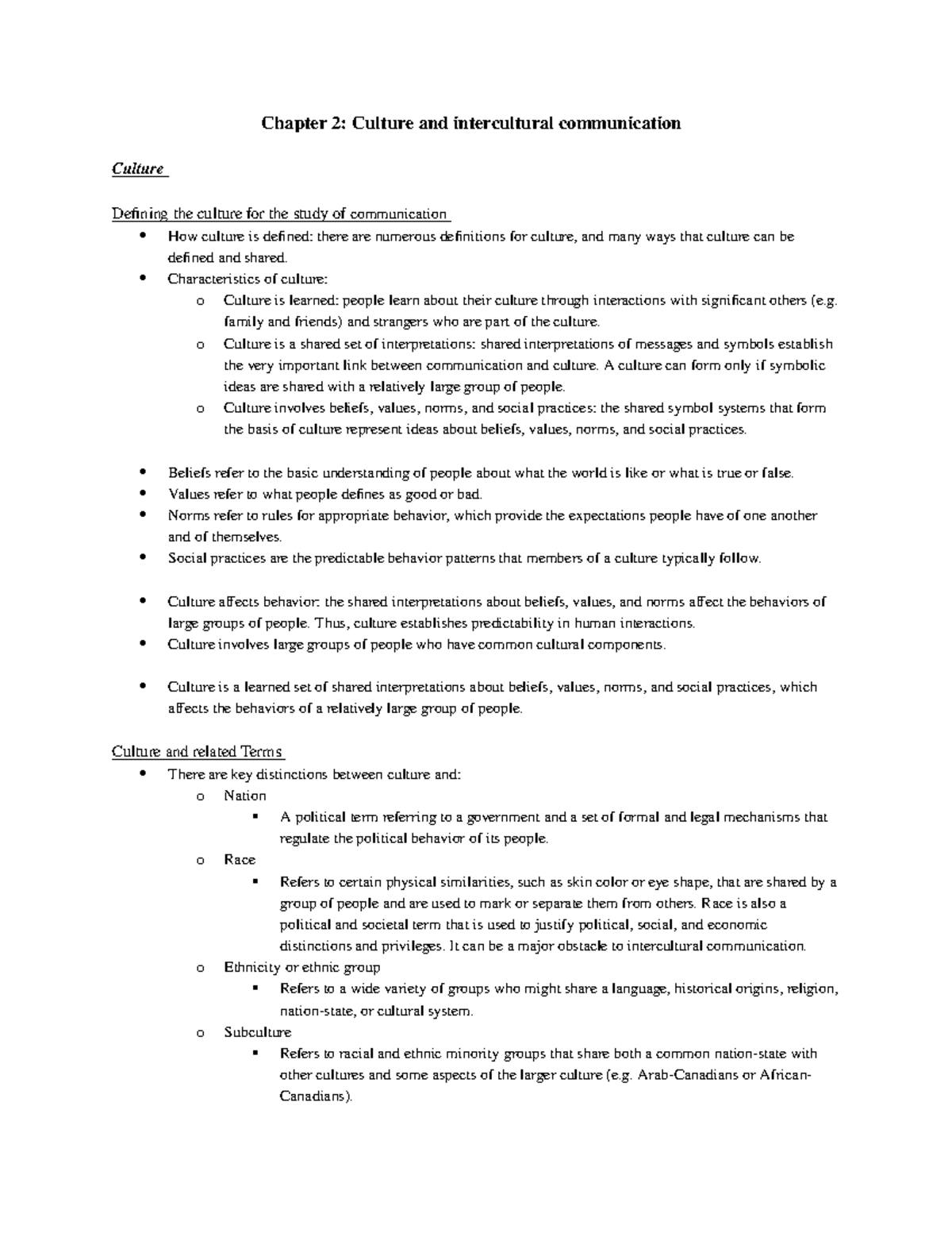 Chapter 2 - Class Notes on Culture and Intercultural Communication ...