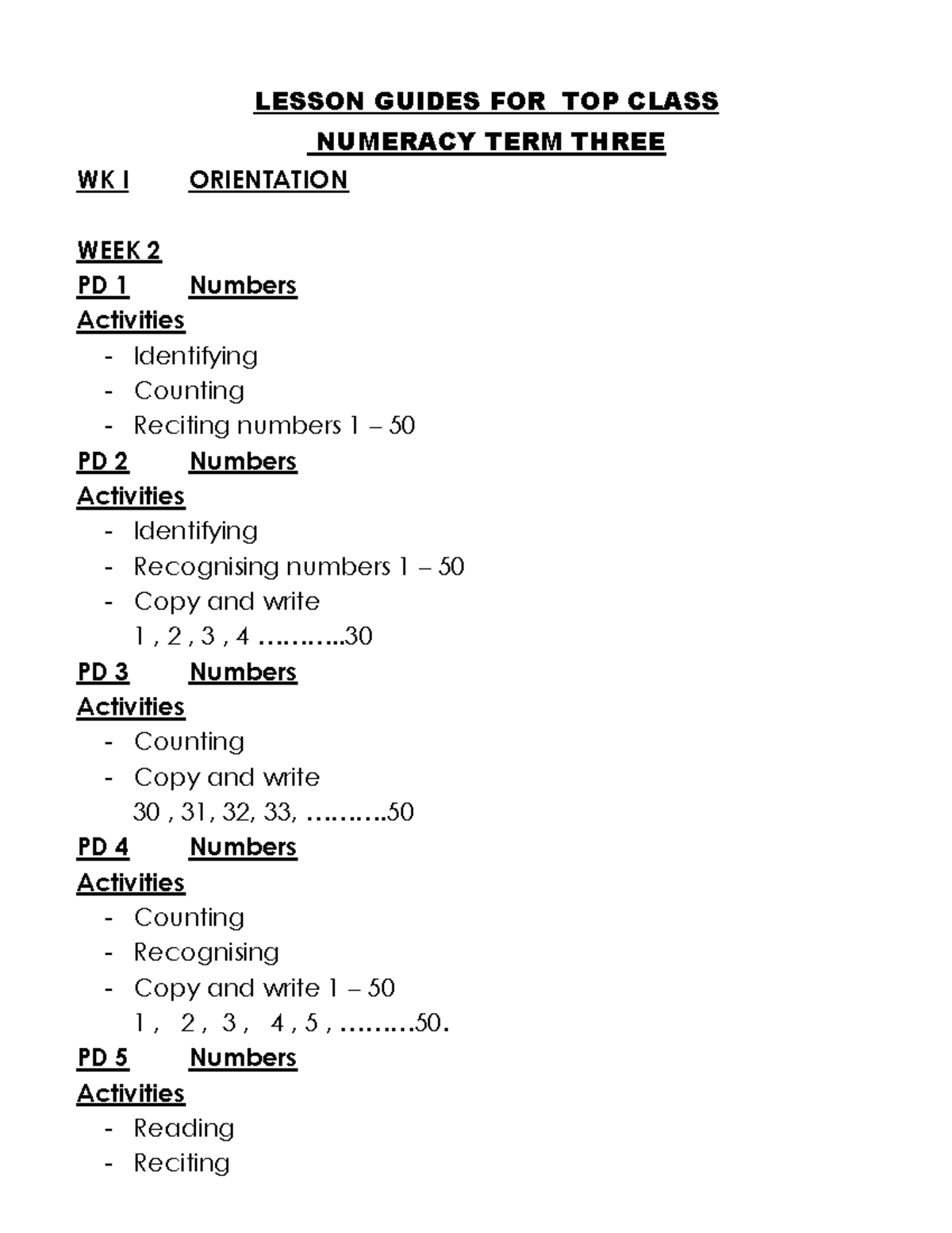 LESSON GUIDES FOR NUMERACY TERM 3 WK 1-10 (5-6 Yrs) - Studocu