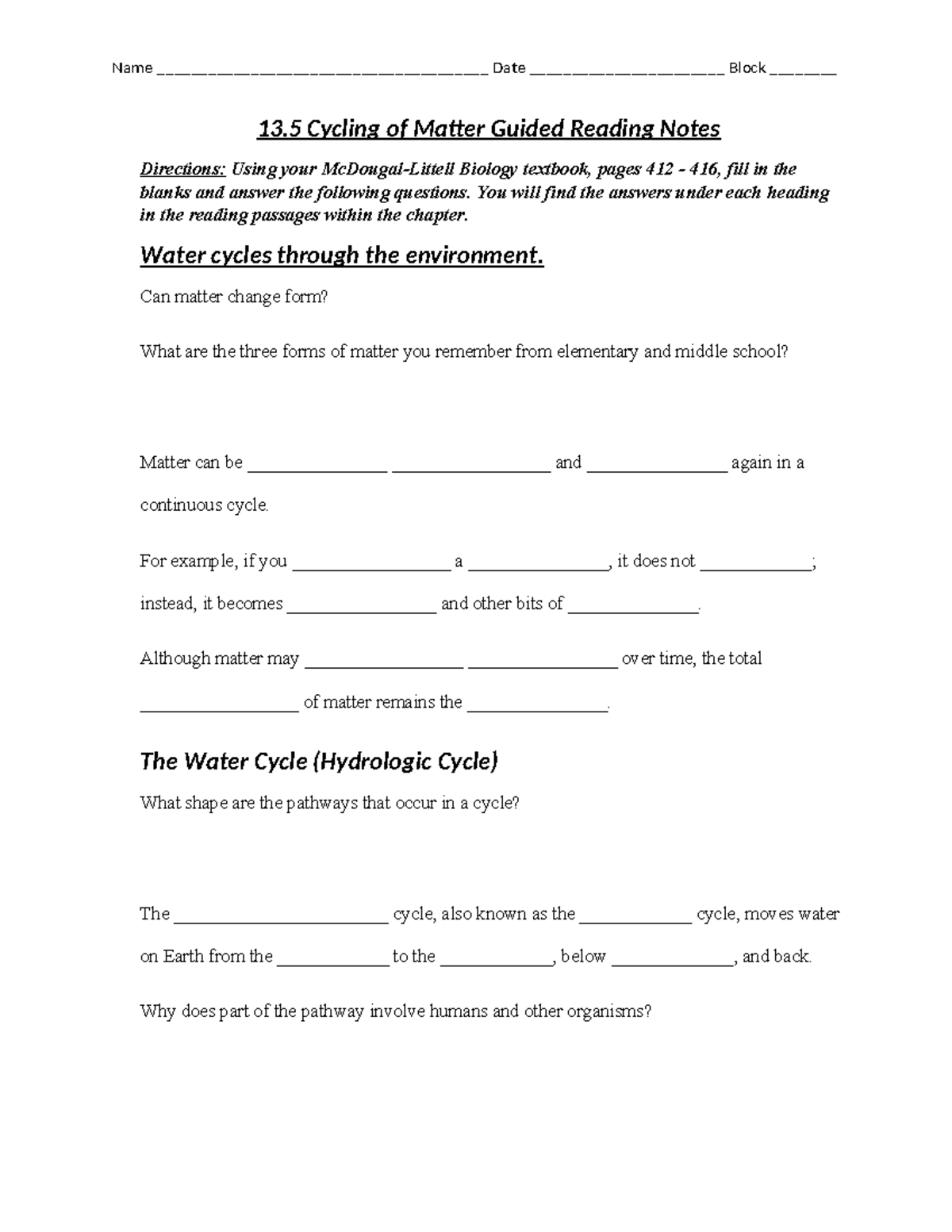 13.5 Cycling of Matter: Key Concepts and Guided Reading Notes - Studocu
