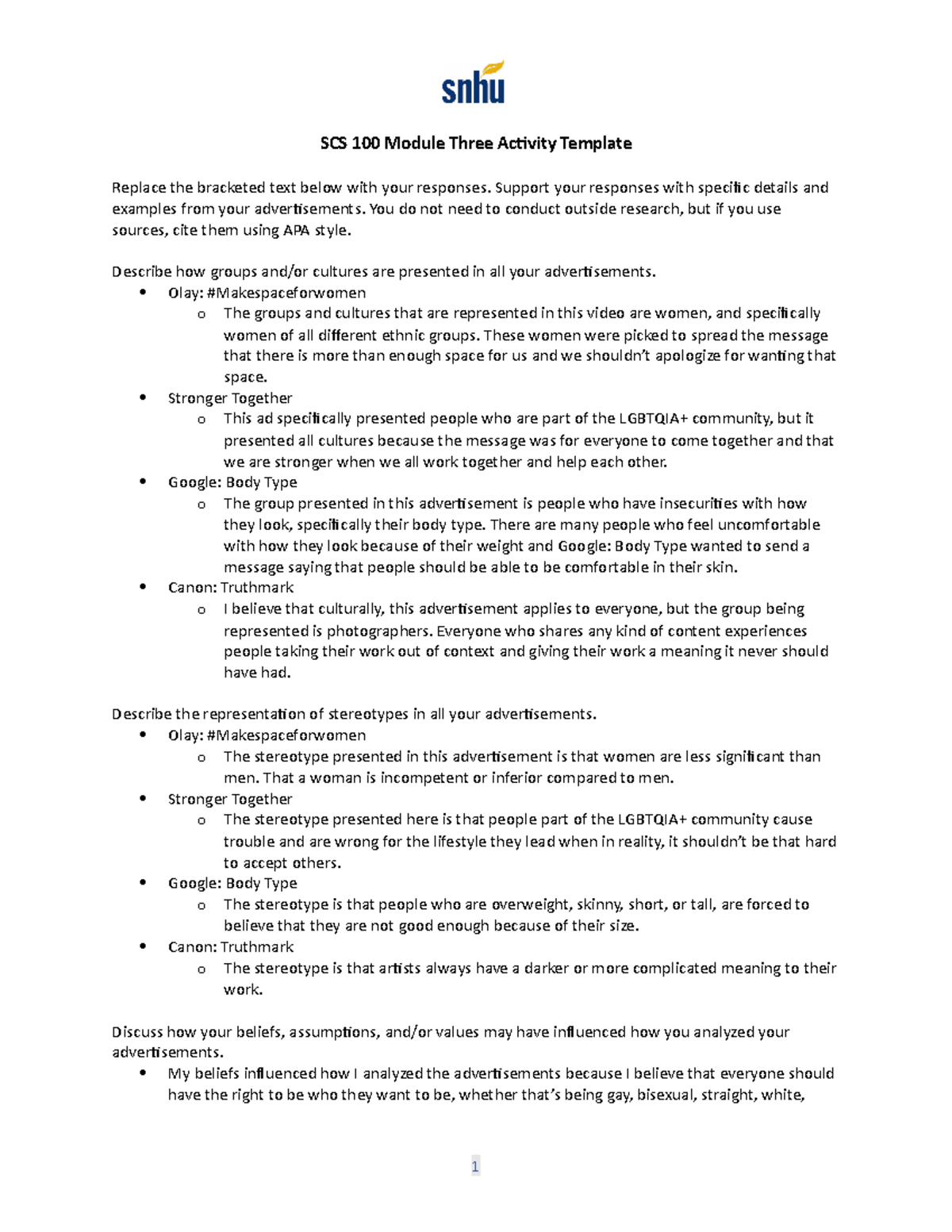 SCS 100 Module Three Activity Template - SCS 100 Module Three Activity ...