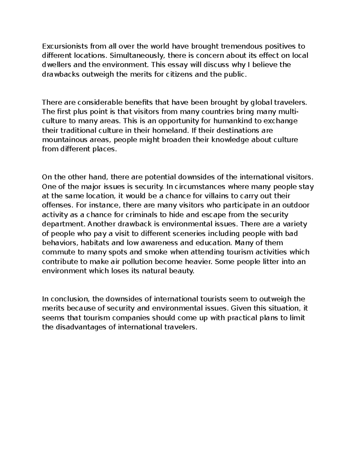 Writing Task 2 - Essay on Tourism: Pros and Cons Analysis - Studocu