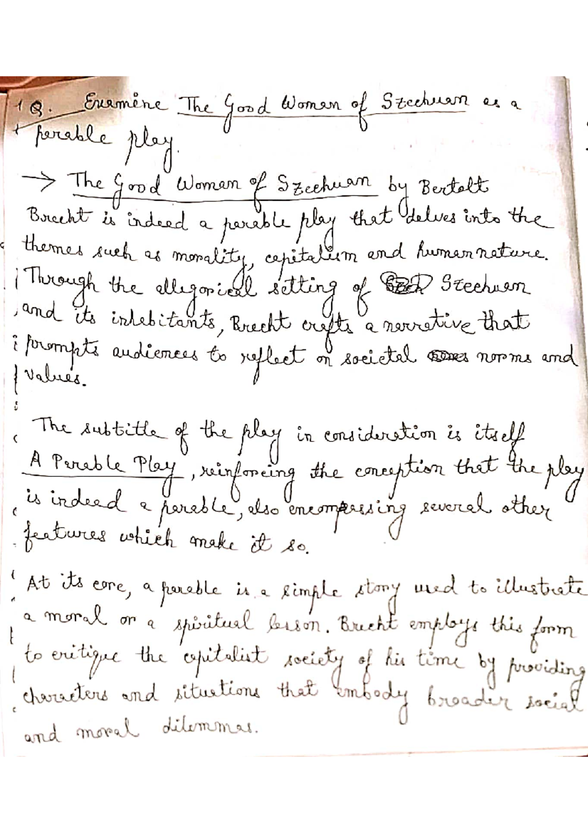 The Good Woman of Szechuan: A Parable Play Analysis (ENG 101) - Studocu