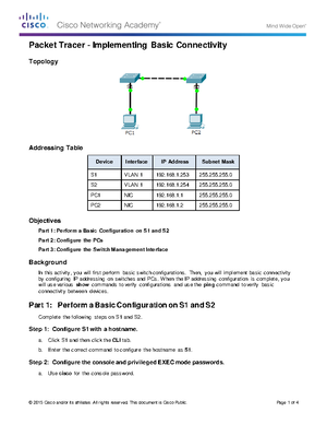 2.2.3.4 Packet Tracer - Configuring Initial Switch Settings - Topology Objectives Part 1: Verify ...