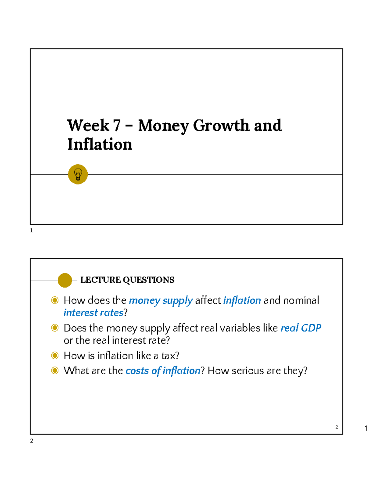 PDF Week7 Money Growth And Inflation - 1 Week 7 – Money Growth and Inflation LECTURE QUESTIONS ...