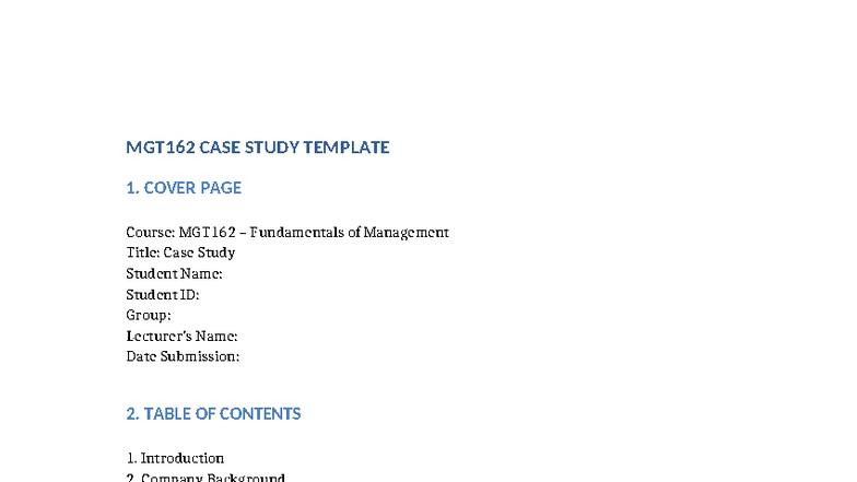 MGT162 Case Study Template: Structure and Guidelines - Studocu