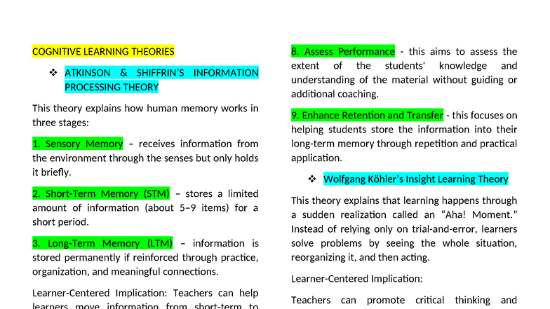 COG 101: Cognitive Learning Theories & Atkinson's Info Processing ...