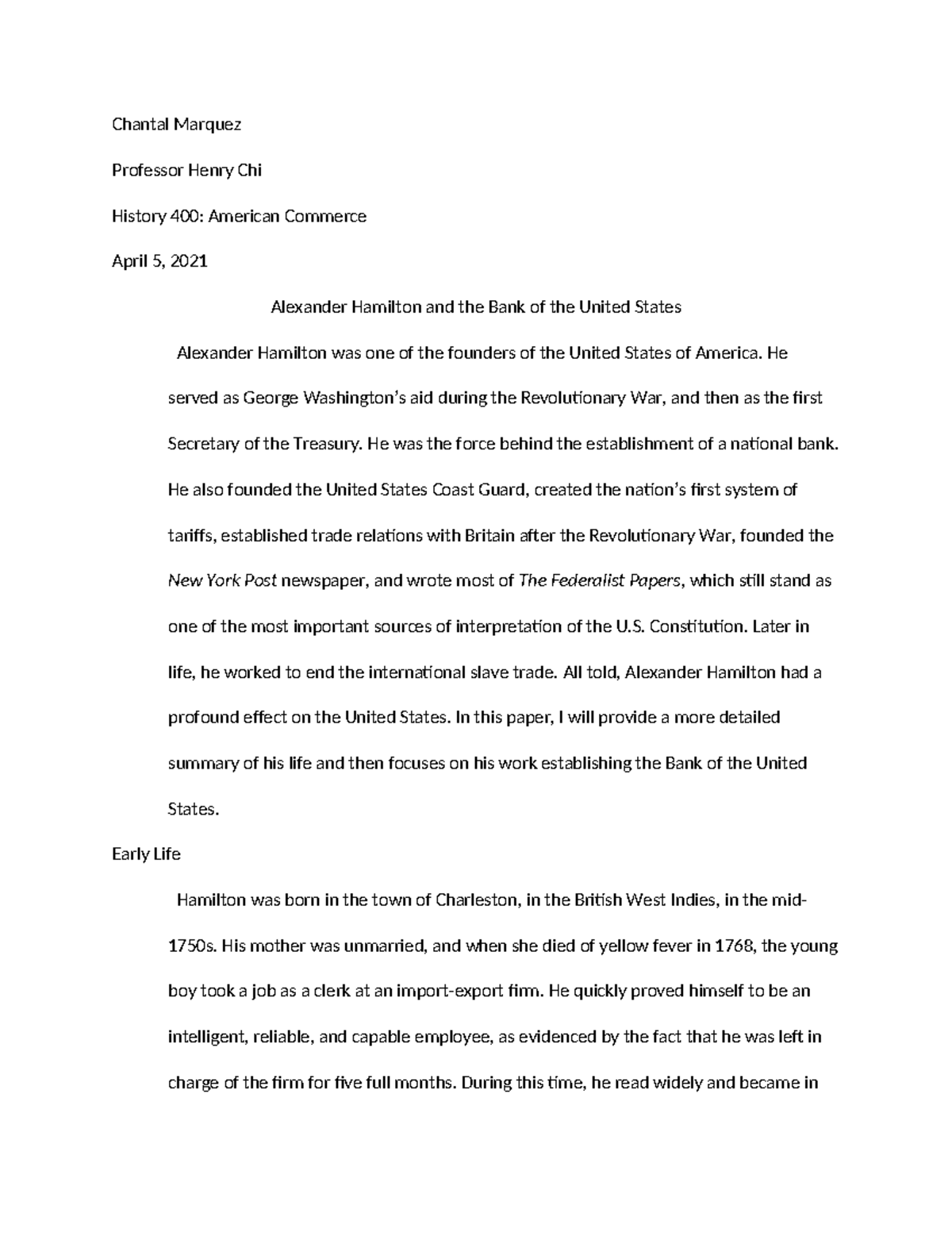 History 400: Alexander Hamilton & the Bank of the U.S. - Studocu