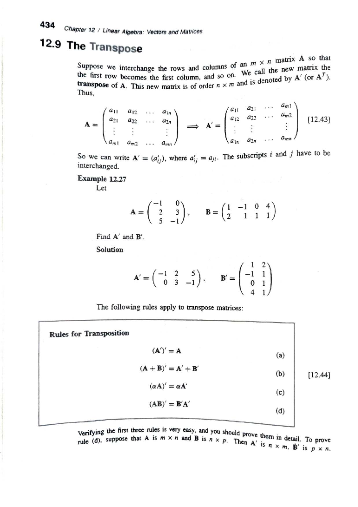 434 Chapter 12 Algebra: Vectors and Matrices - The Transpose - Studocu
