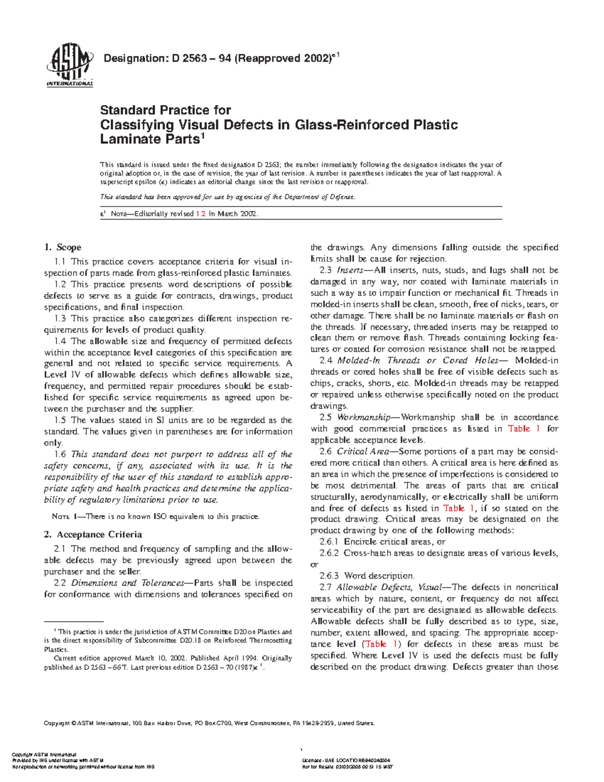 ASTM D2563 Visual Inspection Guidelines for GRP Laminates - Studocu