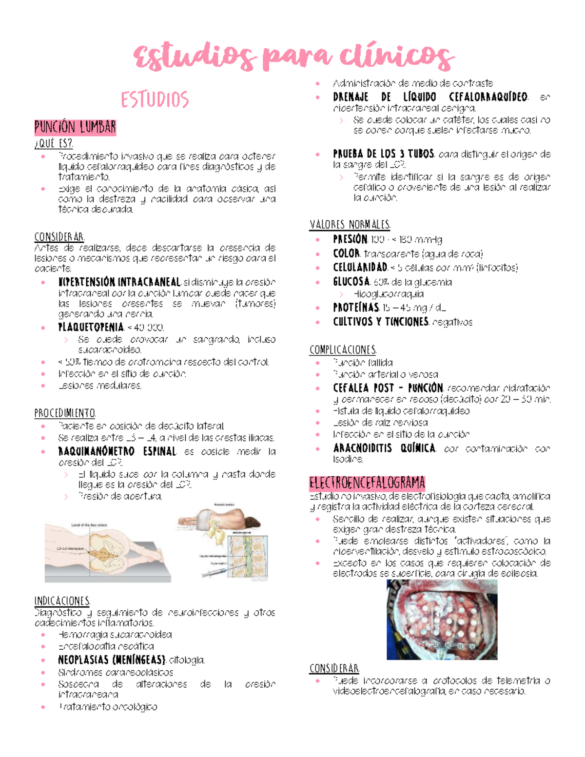 1 PARCIAL - NEUROLOGÍA: Estudios sobre Drenaje de LCR y Técnicas ...