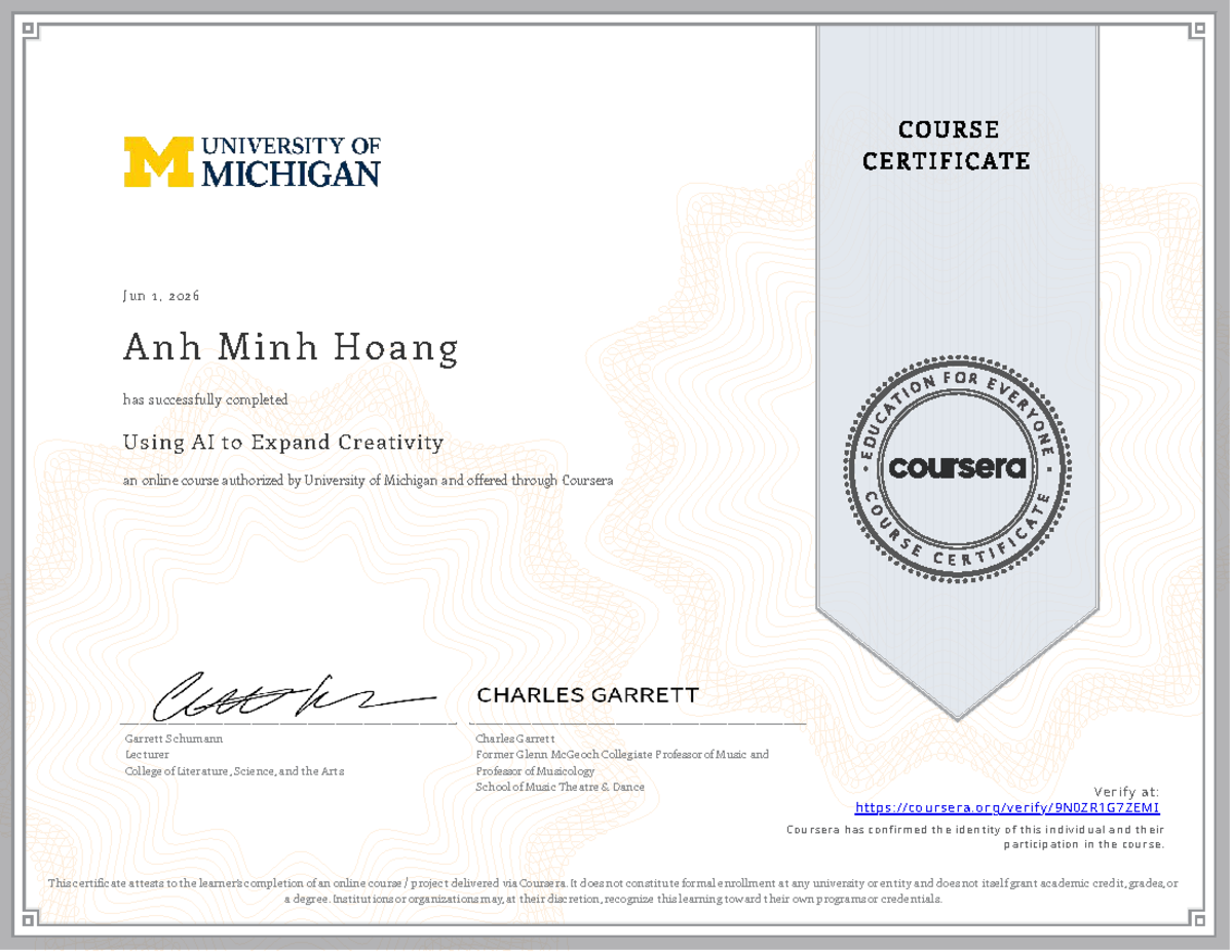 Using AI to Expand Creativity - Course Completion Certificate - Studocu