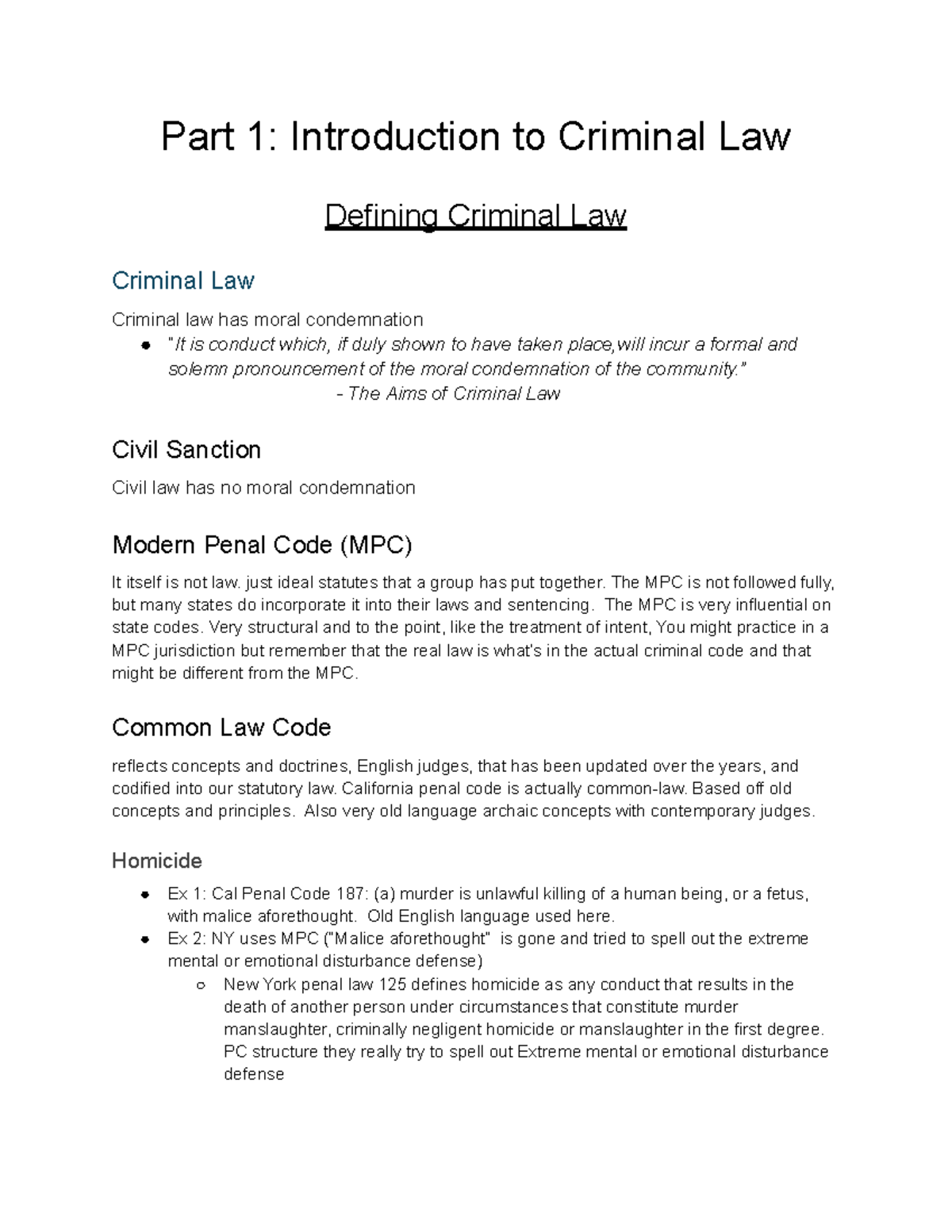 Criminal Law Outline - Key Concepts and Case Studies (CRL 101) - Studocu