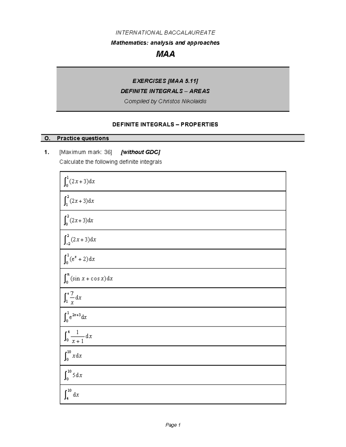 MAA 5.11 Definite Integrals - Areas Practice Questions and Solutions ...