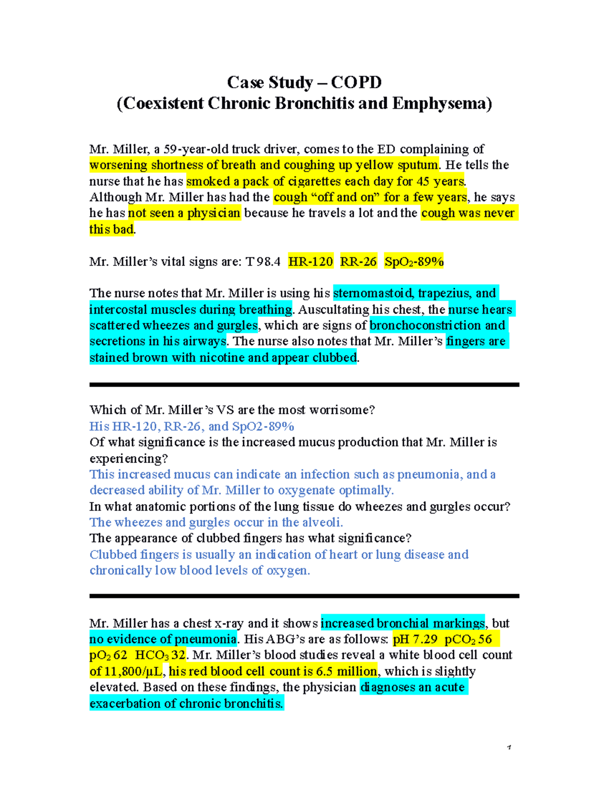 Case Study - COPD exacerbation in Mr. Miller (59 y/o Male) - Studocu