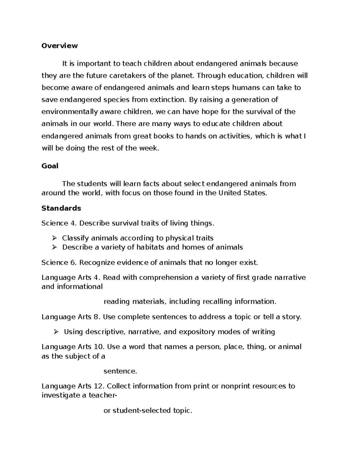 EPR 410 Lesson Plan: Educating Kids on Endangered Animals - Studocu