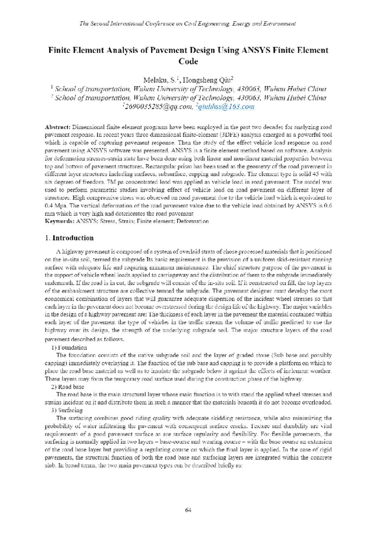 Finite Element Analysis of Pavement Design Using ANSYS (CE 2023) - Studocu