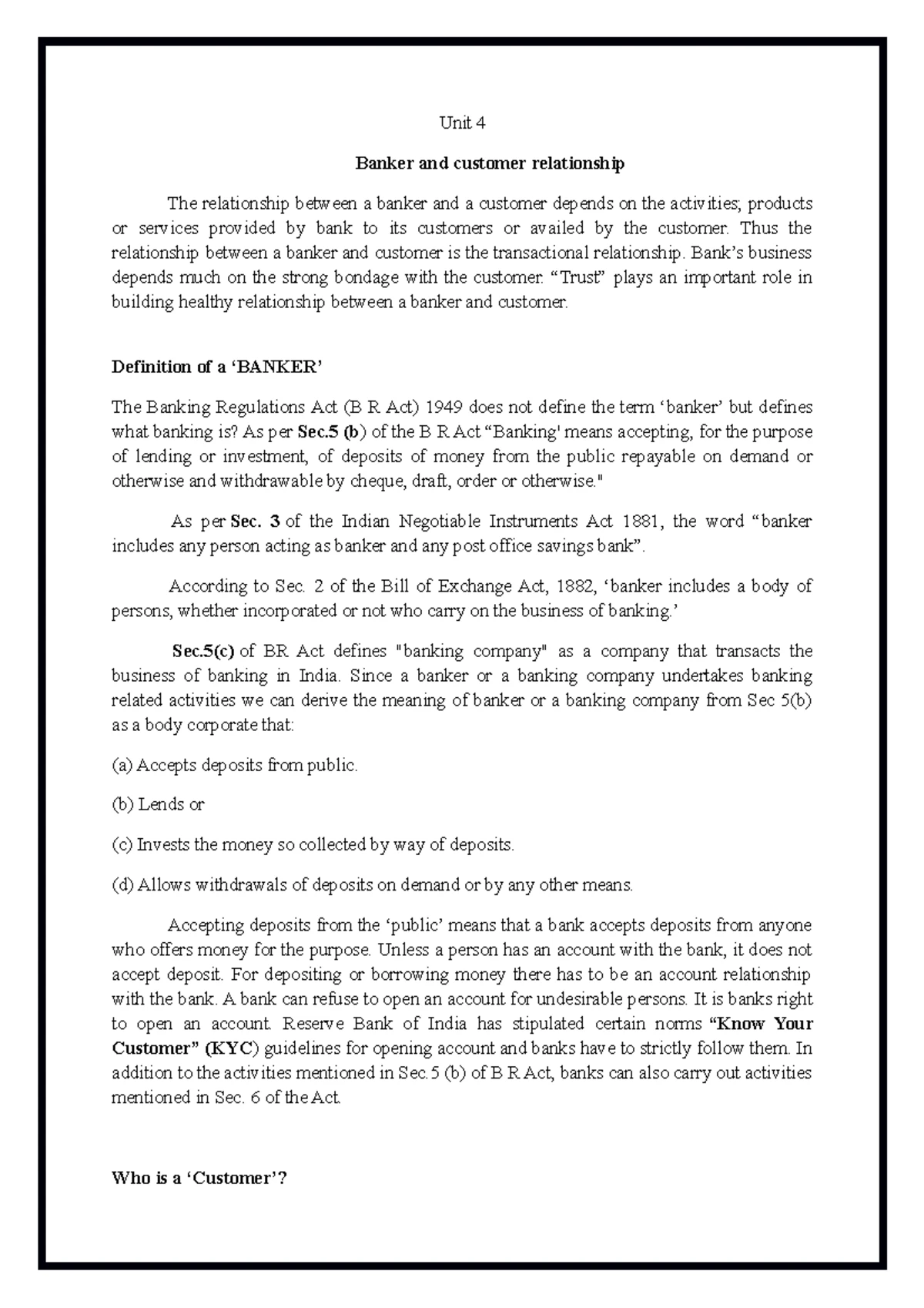 Banking LAW Complete Notes Banking LAW Complete Notes - STUDY MATERIAL ...