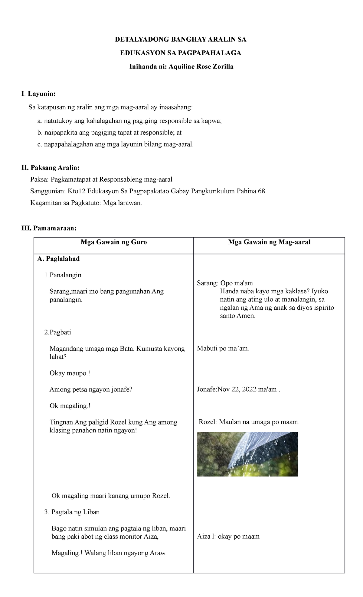 GMRC - Detalyadong Banghay Aralin sa Edukasyon sa Pagpapahalaga - Studocu