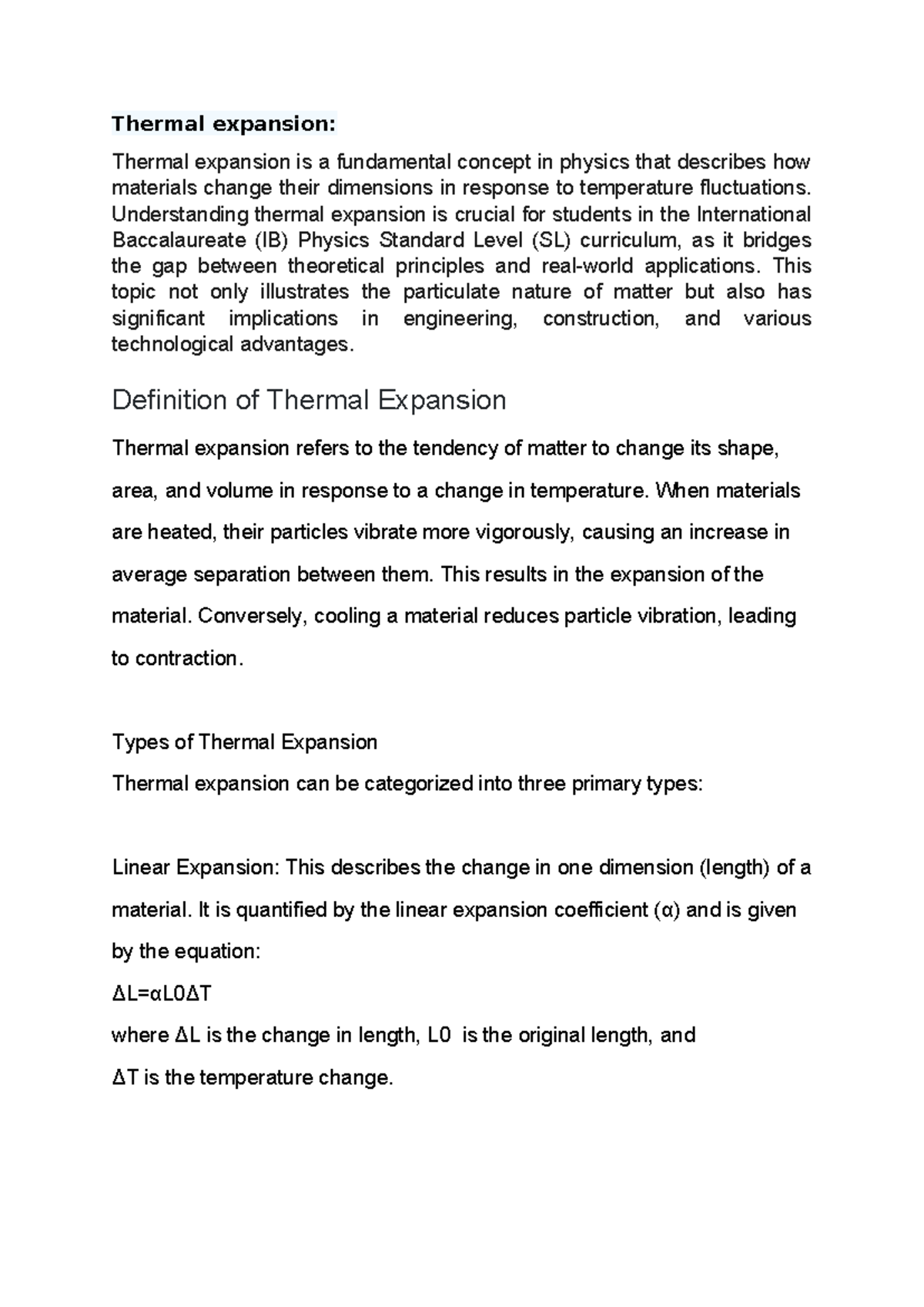 Thermal Expansion in IB Physics SL: Key Concepts and Applications - Studocu