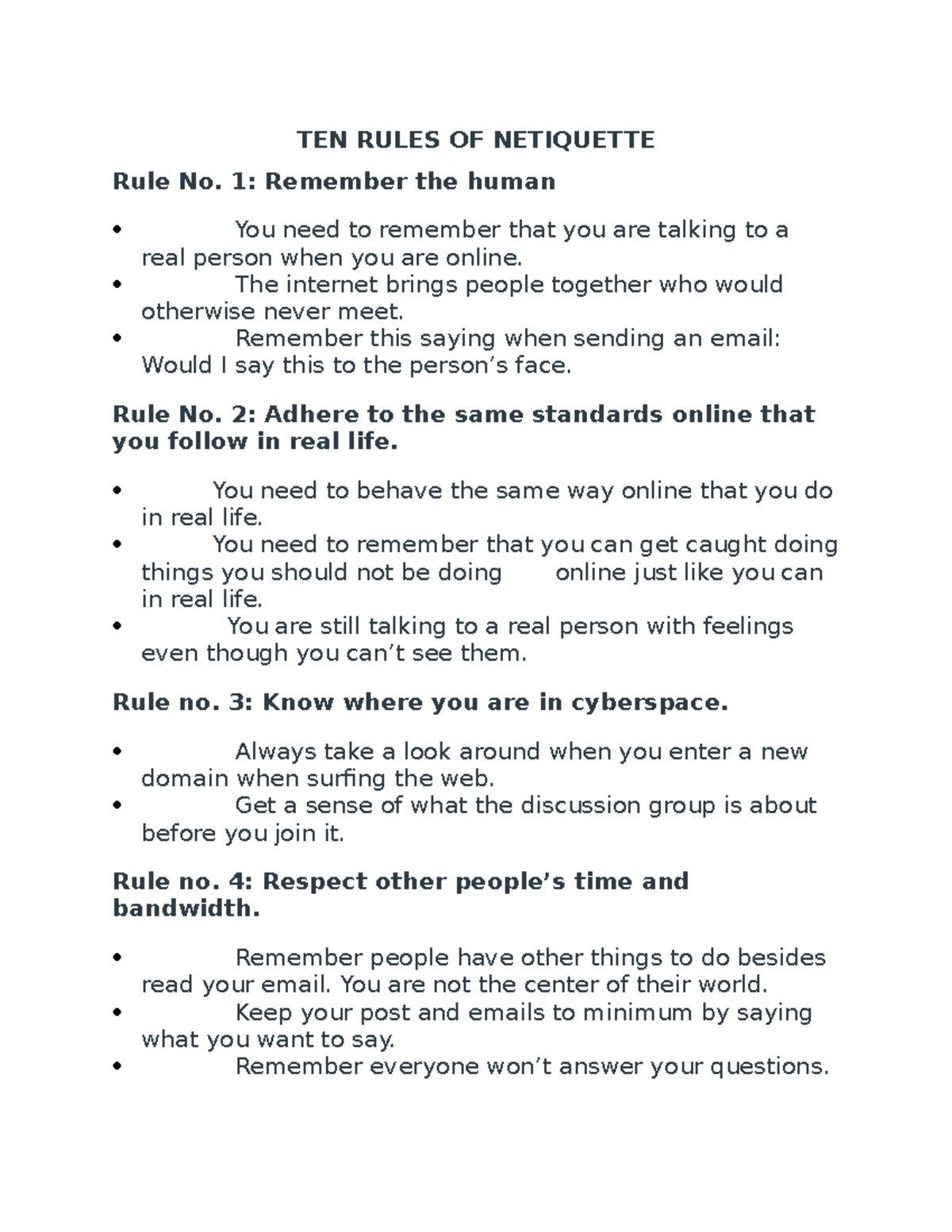 Essential Netiquette Rules: A Guide to Online Conduct - Studocu