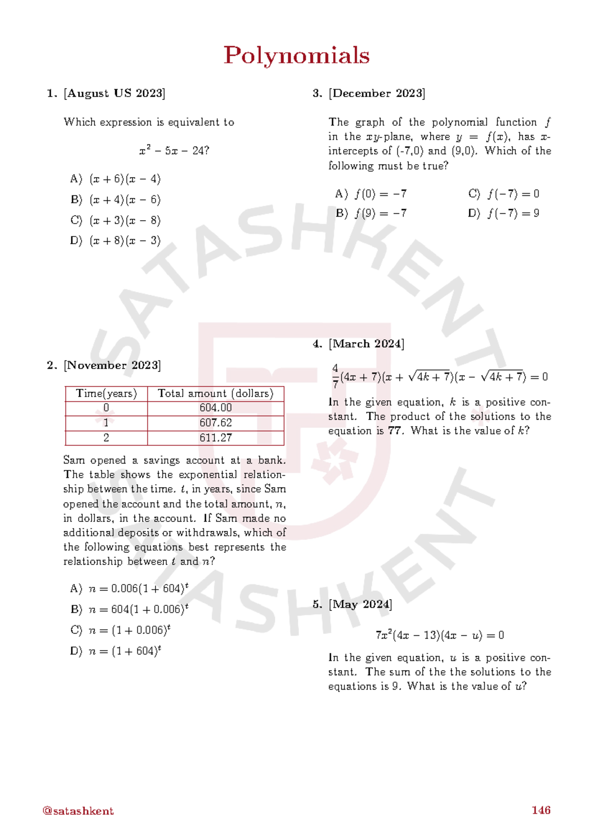 Polynomials 1: Exam Questions and Solutions for US Course - Studocu