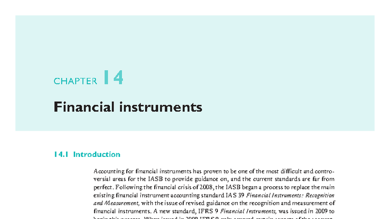 C1 - CHAPTER 14: Financial Instruments and IFRS 9 Overview - Studocu