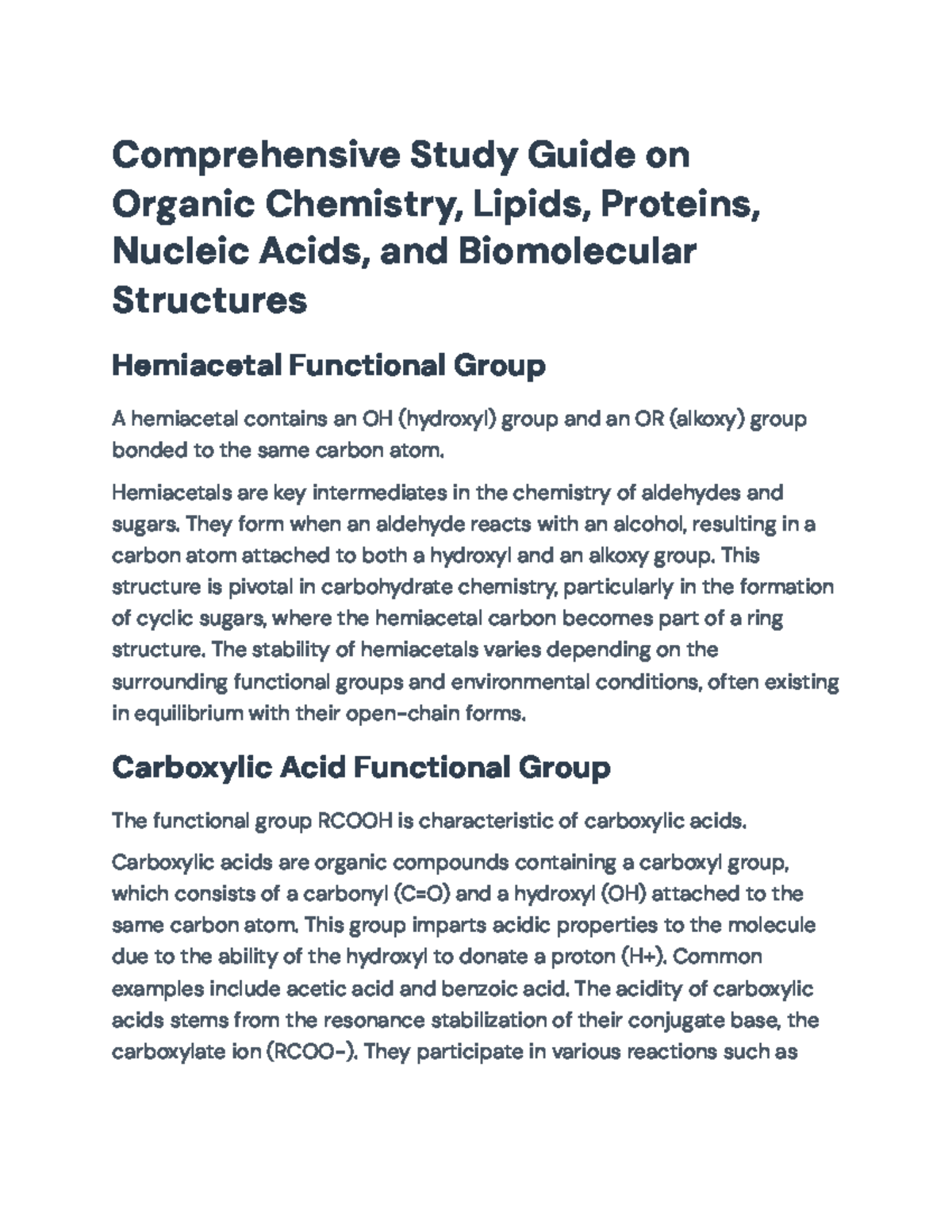 Comprehensive Study Guide on Biochemistry: Proteins, Nucleic Acids ...