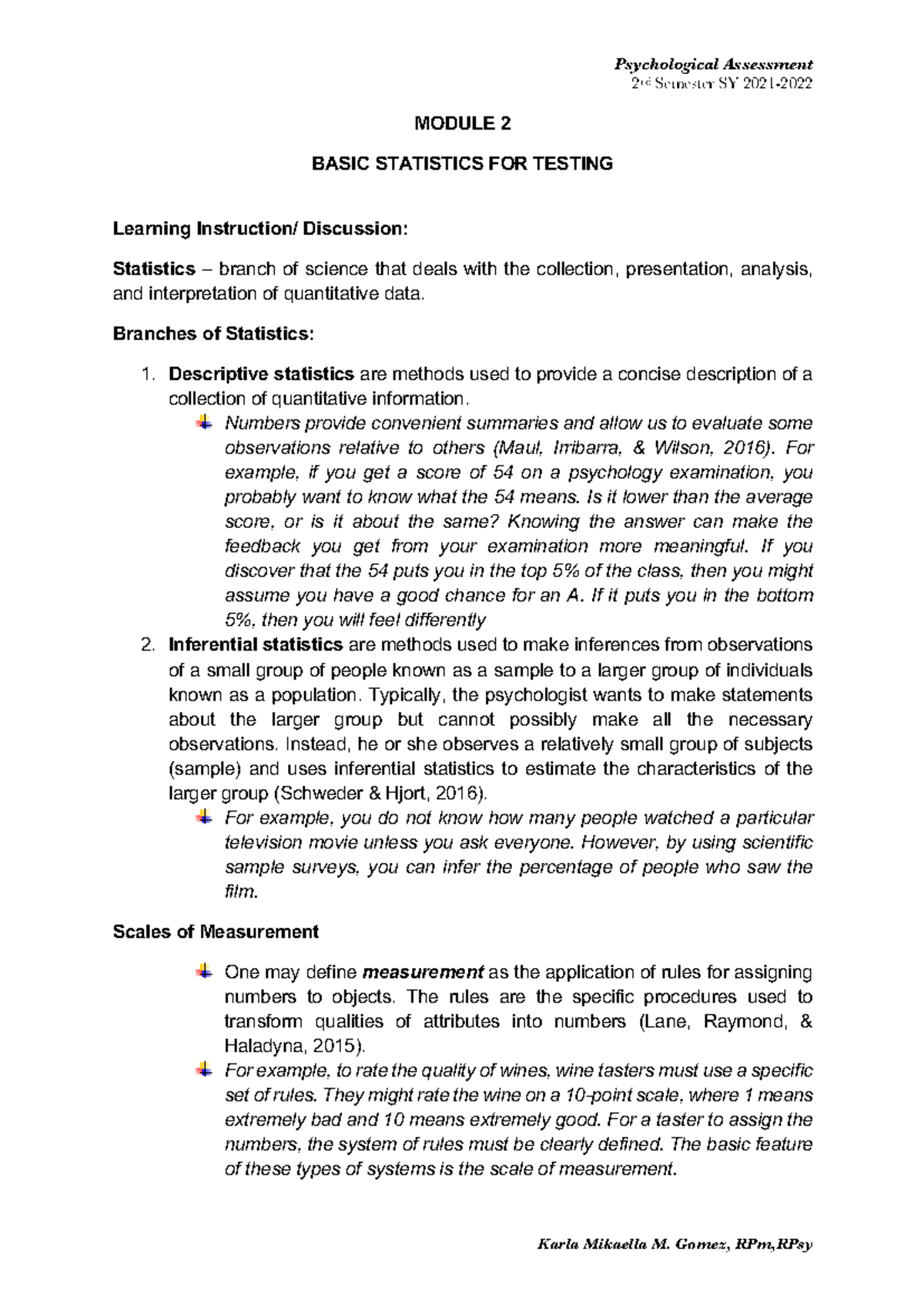 Statistics Module 2: Understanding Measurement Scales & Analysis - Studocu