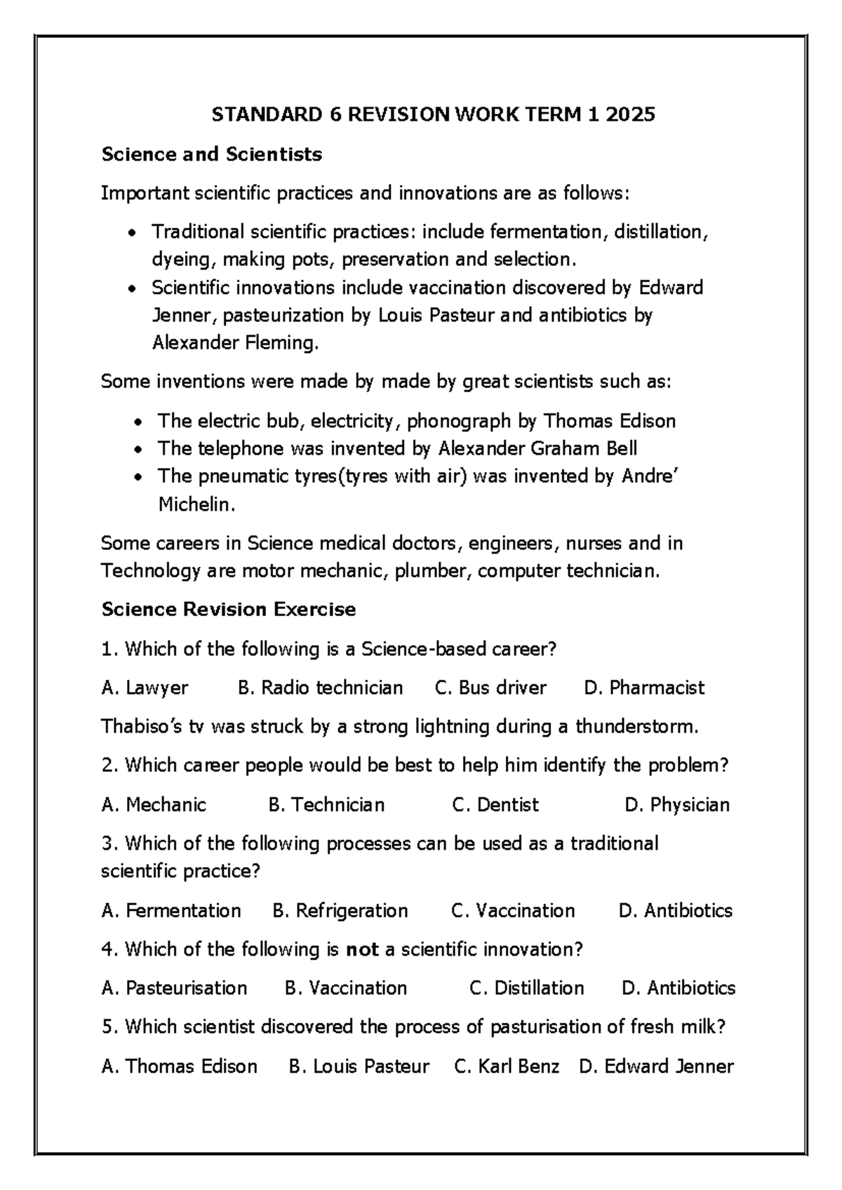 Standard 6 Science Revision Notes for Term 1 2025 - Studocu