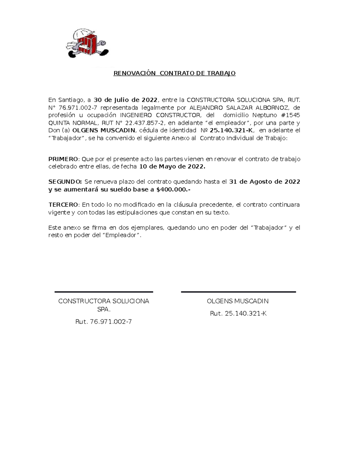 Renovación Olgen - tipo de renovacion - RENOVACIÓN CONTRATO DE TRABAJO ...