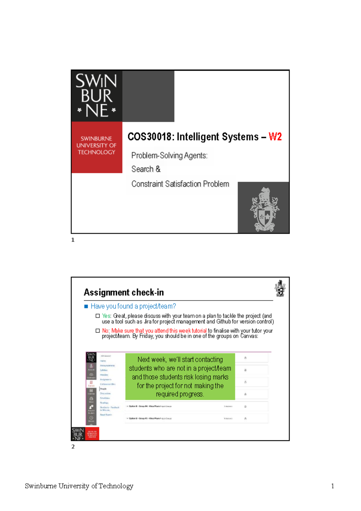 COS30018: Intelligent Systems Lecture 2 - Constraint Satisfaction Problems - Studocu