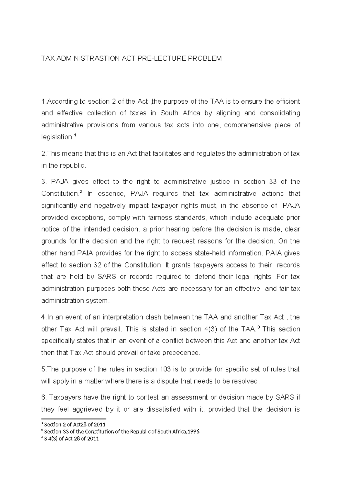TAX ADMINISTRATION ACT (TAA) Pre-Lecture Problem Analysis - Studocu