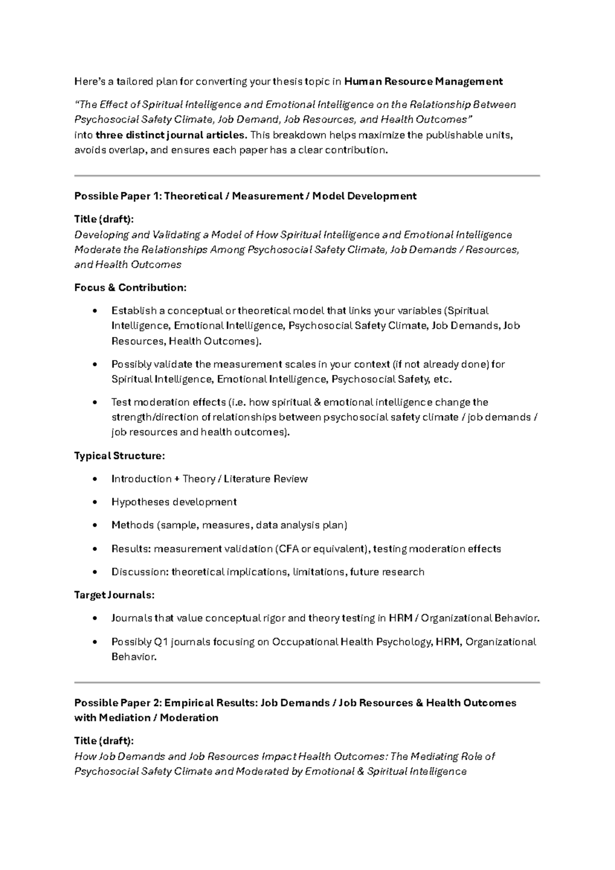 HRM 101: Dividing Your Thesis into Journal Articles on Spiritual ...